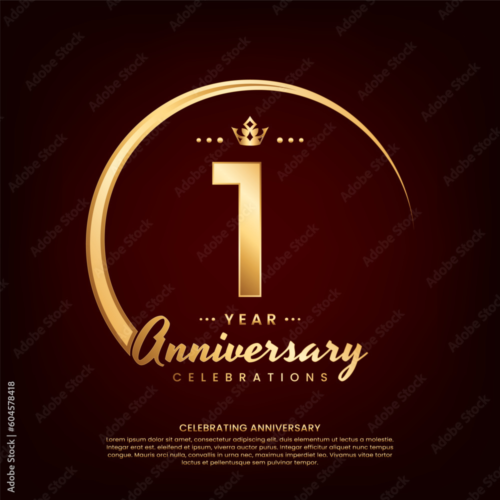 1 year anniversary template design with golden number and ring for ...