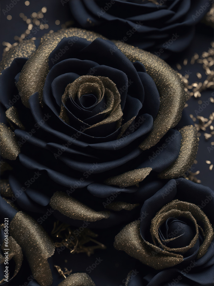 Black Roses with Gold Glitter Wallpaper, Floral Rose Wallpaper ...