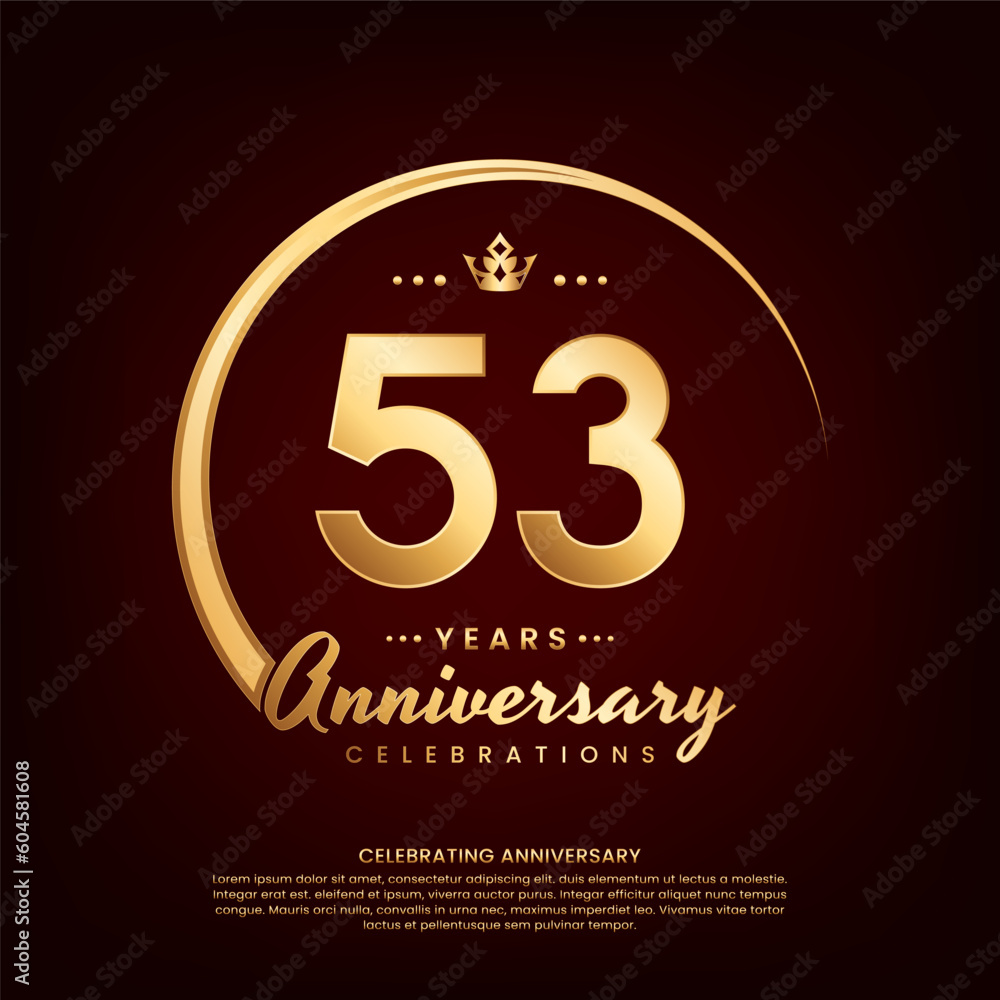 53 year anniversary template design with golden number and ring for ...