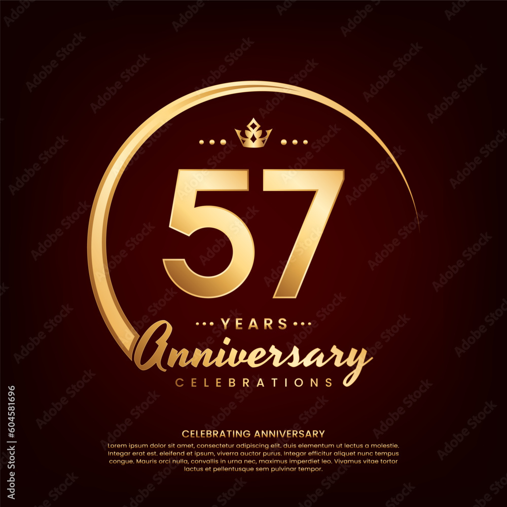 57 year anniversary template design with golden number and ring for ...