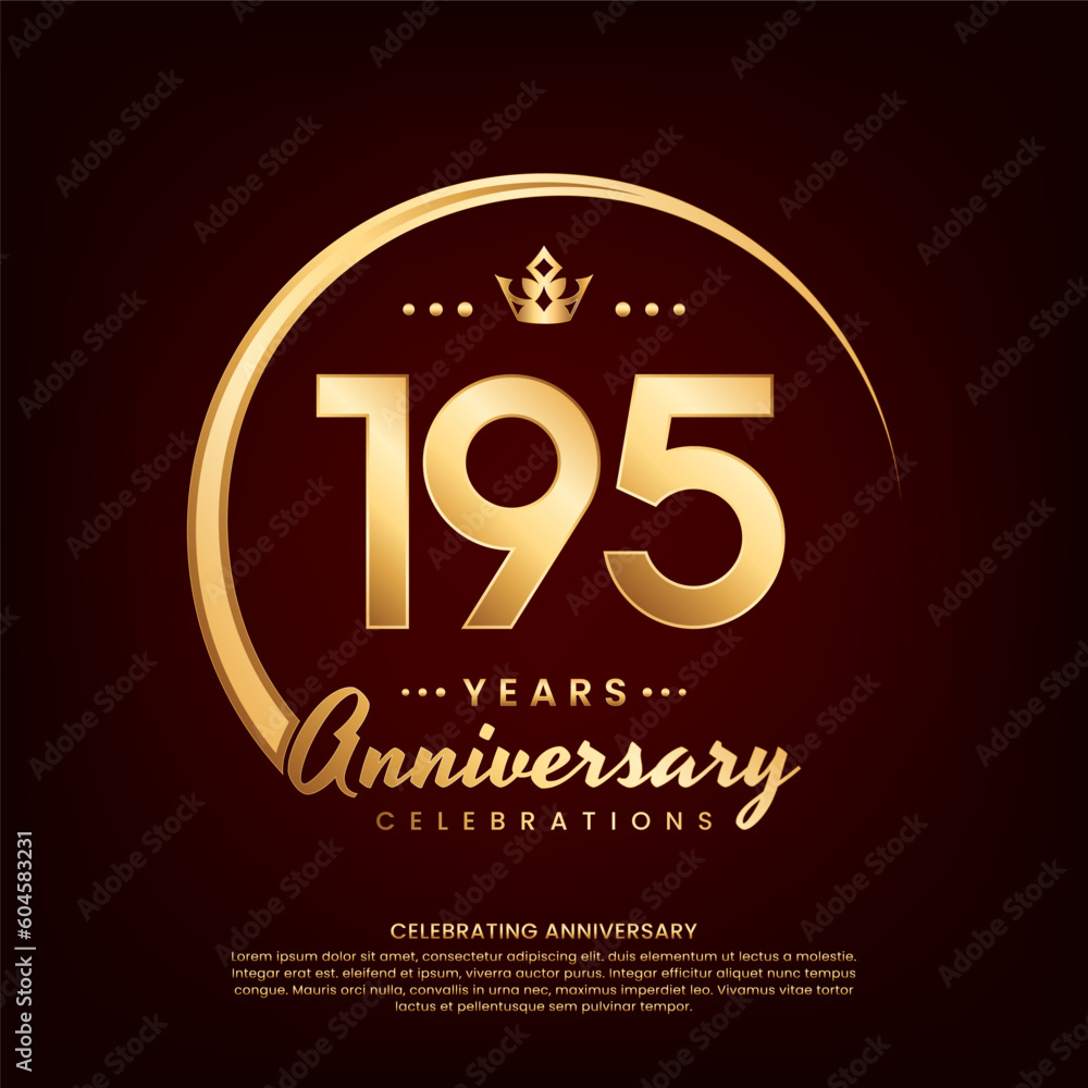195 year anniversary template design with golden number and ring for ...