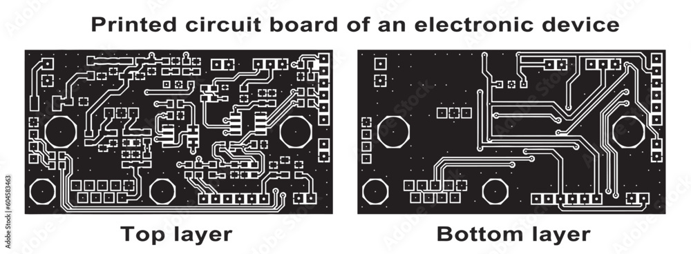 Vector printed circuit board of an electronic device with components of ...