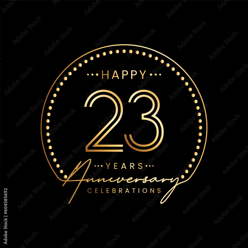 23 year anniversary logo with double line number and golden text for ...