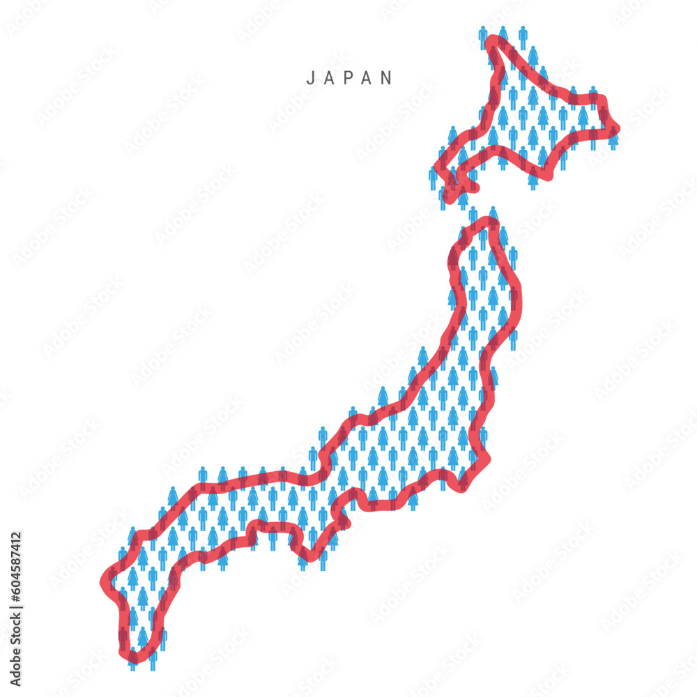Japan population map. Stick figures Japanese people map. Pattern of men ...