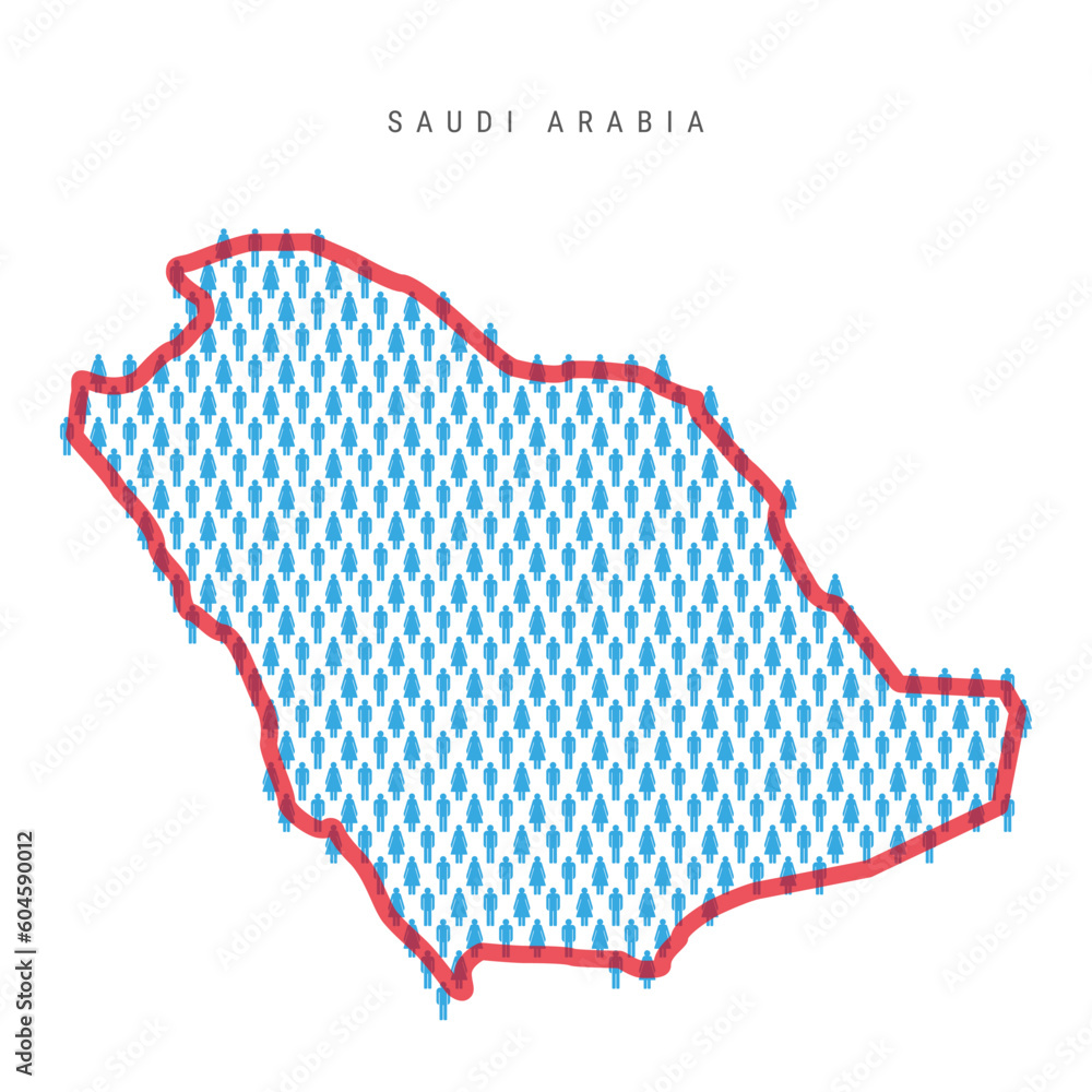 Saudi Arabia population map. Stick figures Saudi Arabian people map ...