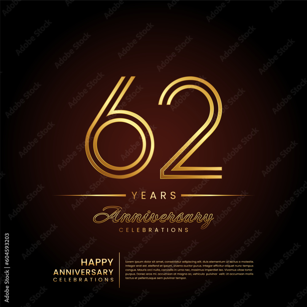 62 years anniversary, anniversary template design with double line ...