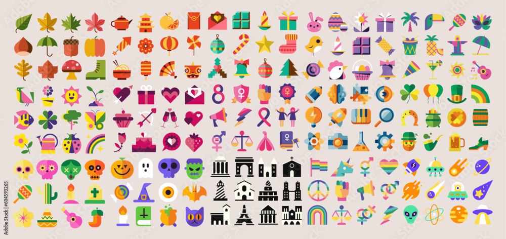 Vector illustrations collection. Celebration icon set. Universal ...