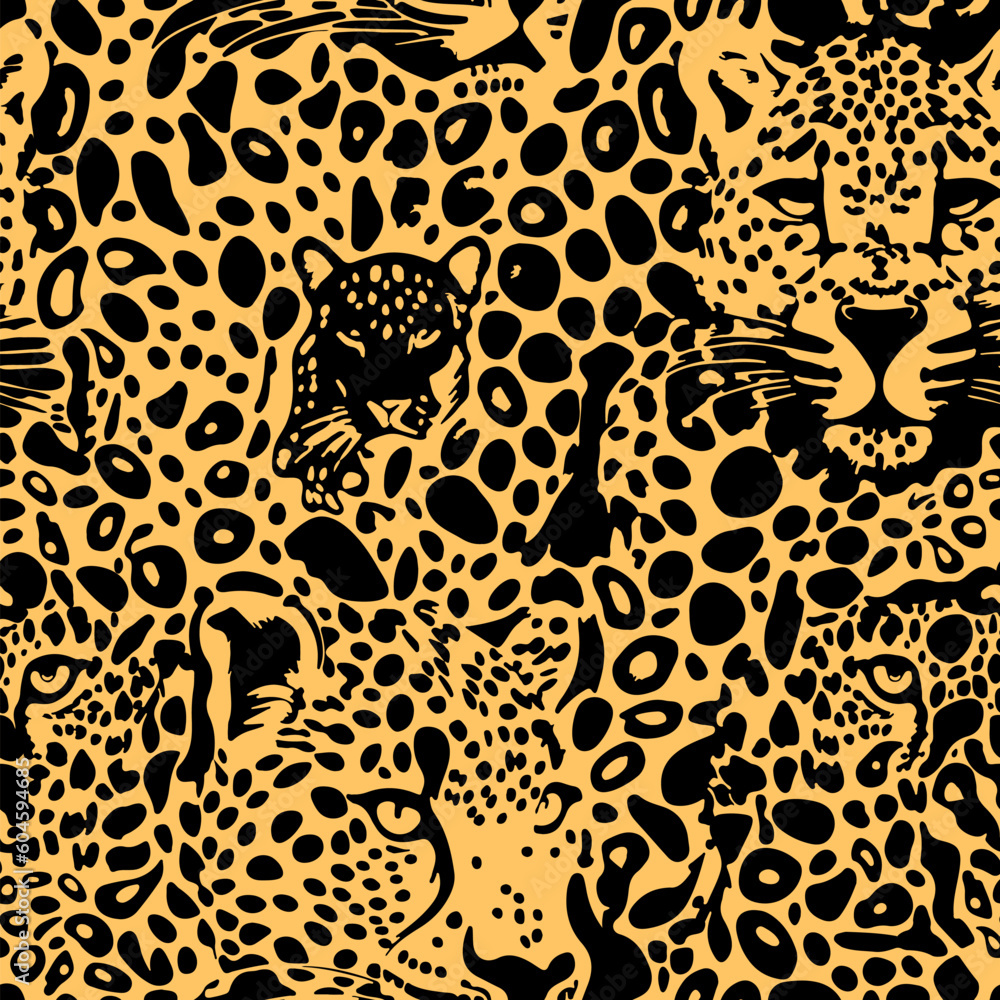 Trendy leopard seamless pattern. Hand drawn wild animal cheetah skin ...