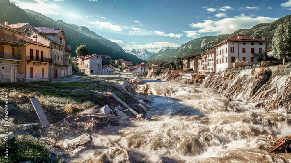 Climate Change Floods River Courses Overflow their Banks and Flood a ...