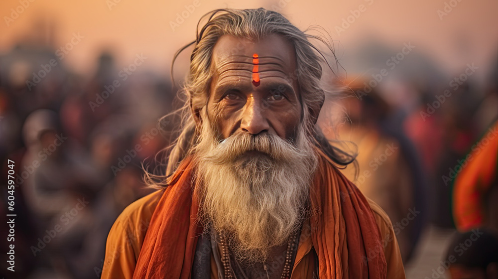 Holy Sadhu men with traditional painted face. Generative AI Stock ...