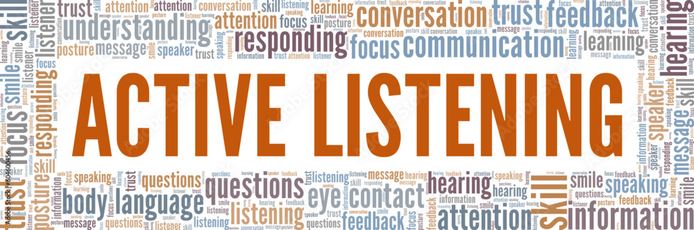 Active Listening word cloud conceptual design isolated on white ...