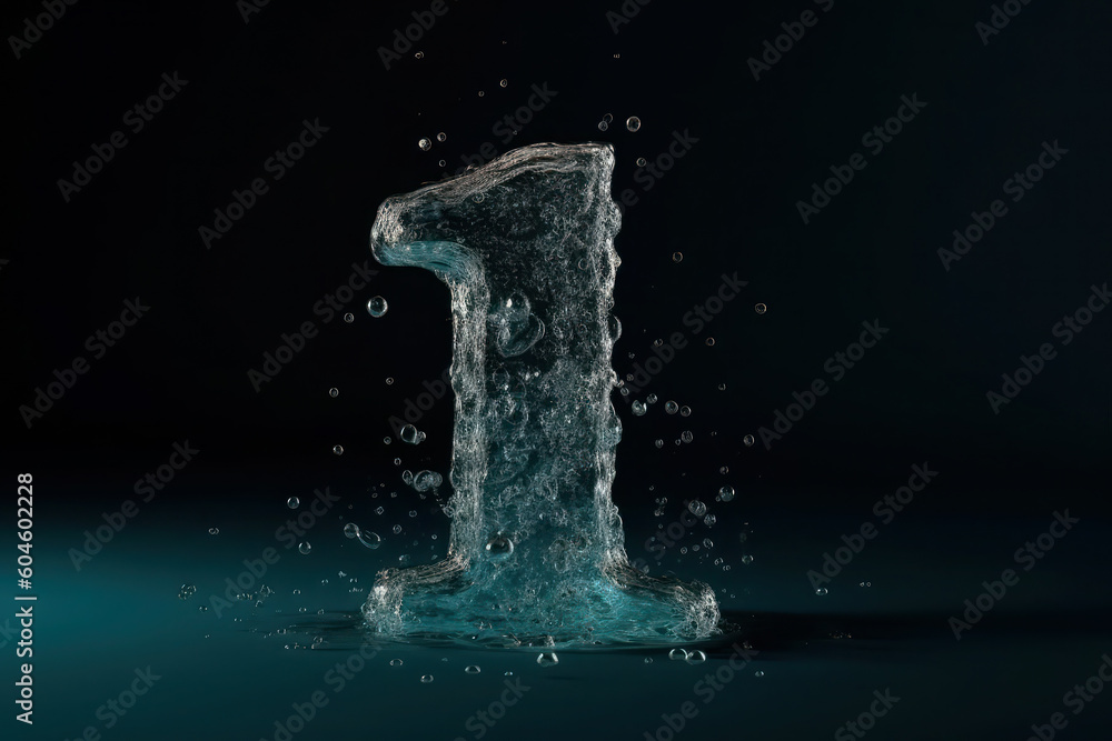 Number 1 made with a splash of water on a black background. symbol one ...