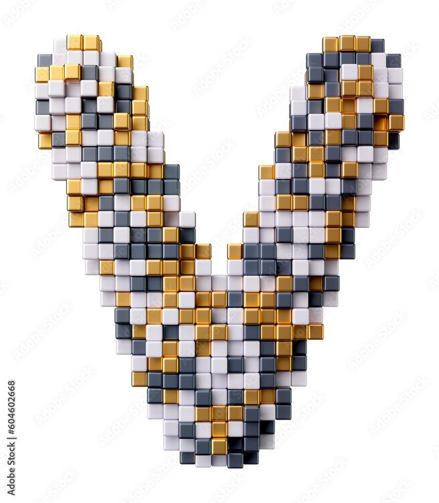 Letter V of alphabet digital pixel font isolated on transparent ...
