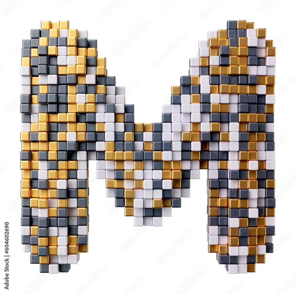Letter M of alphabet digital pixel font isolated on transparent ...
