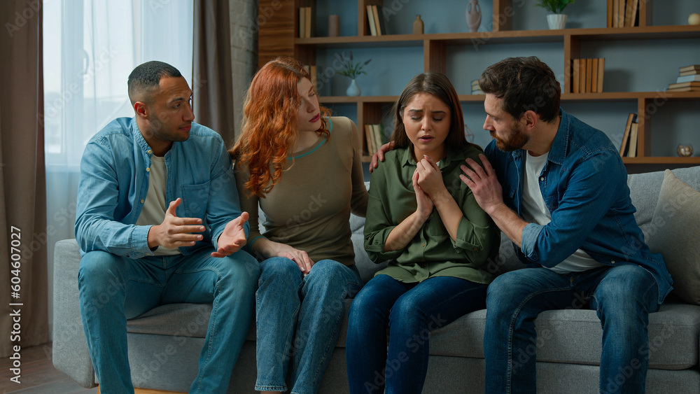 Desperate sad woman cry complain life problem diverse women and men ...