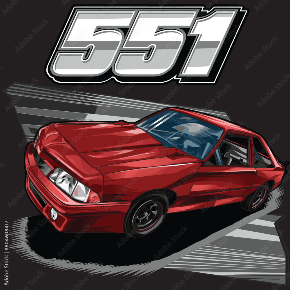 red drag race illustration isolated in black background for poster, t ...