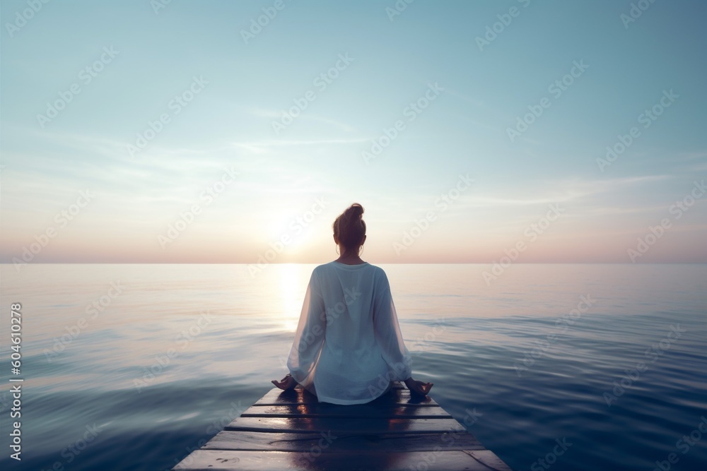 ocean woman pier lifestyle pose yoga summer sea young blue lotus ...