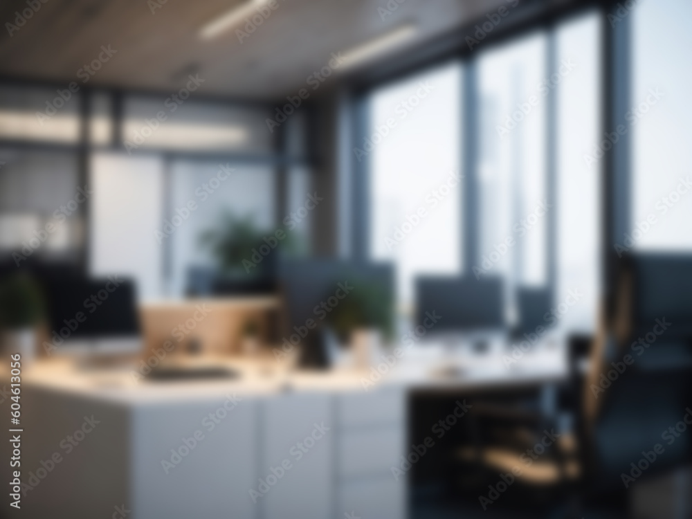 Blurred office workspace interior with modern style, workplace with ...