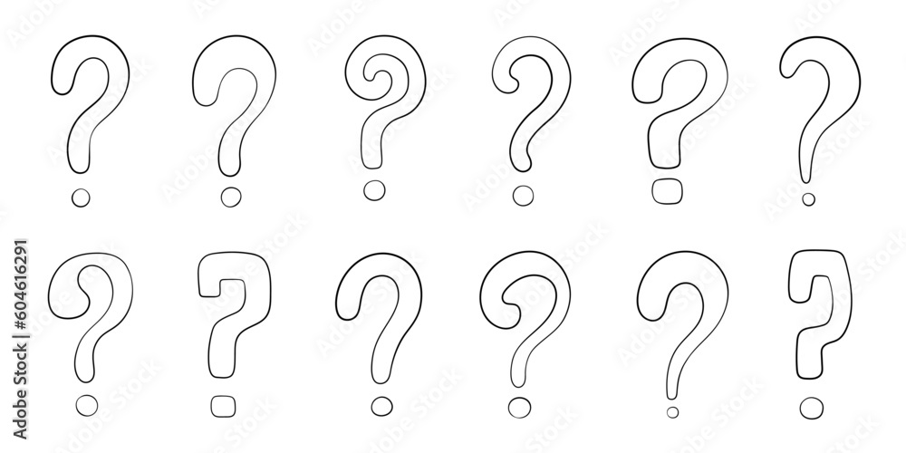 Question mark set hand drawn in doodle style, vector illustration. Icon ...