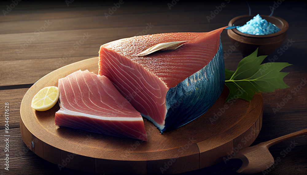 Glimpses of the Sea: Freshly Sliced Tuna Delicacy. captivating view of ...