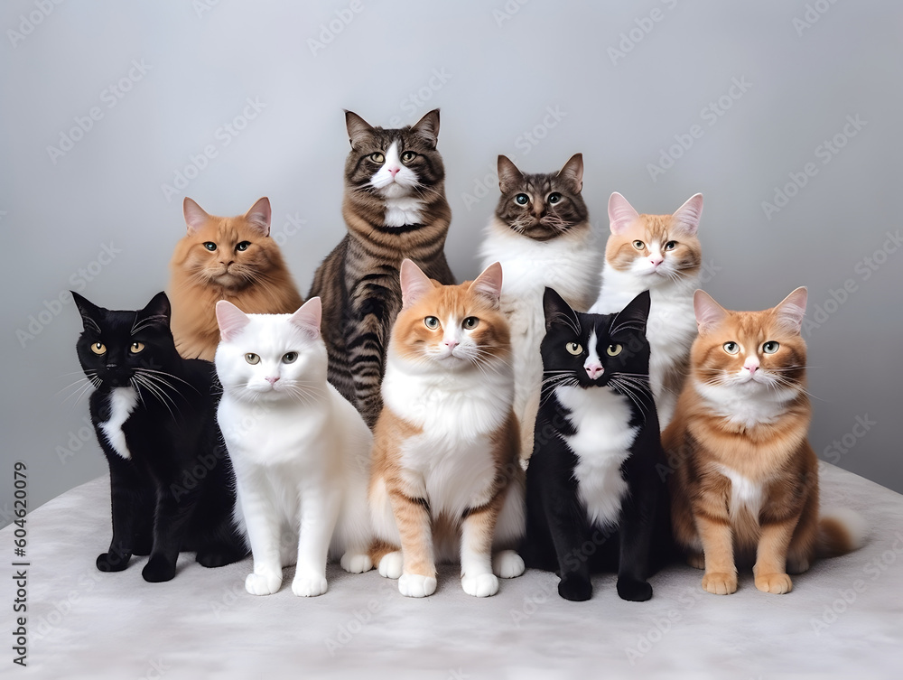 Different types and sizes of cats group. AI generated. Stock ...