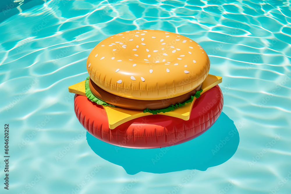 Inflatable burger swimming pool float. Summer vacation. Generative ai ...
