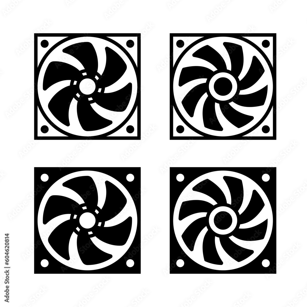 Gaming computer fan icon set. Computer air cooler fan illustrations ... Gaming computer fan icon set. Computer air cooler fan illustrations ...