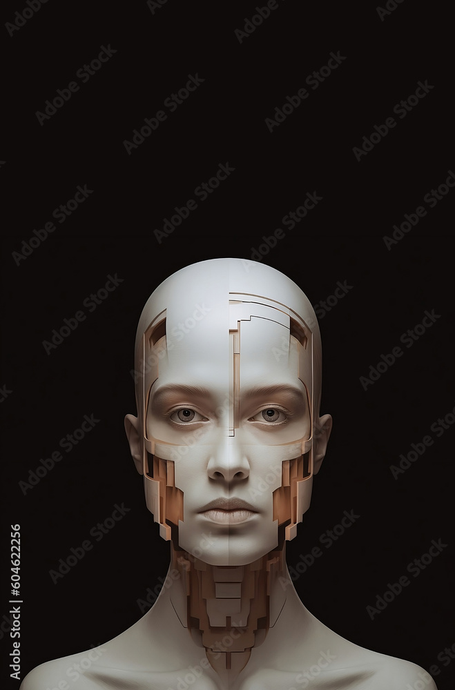 Half human half Artificial Intelligence or robot machine. Concept of ...