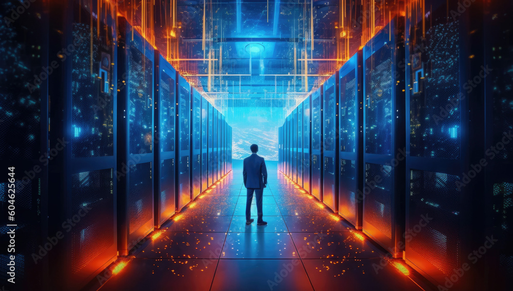 An accomplished businessman or technical person stands confidently in a ...