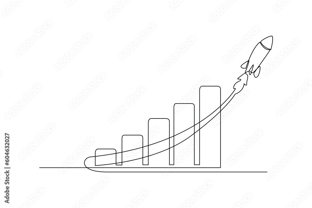 Continuous one-line drawing of a business graph with an up arrow ...