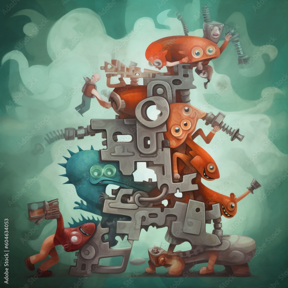 AI-generated, non-existing people working together Stock-Illustration ...