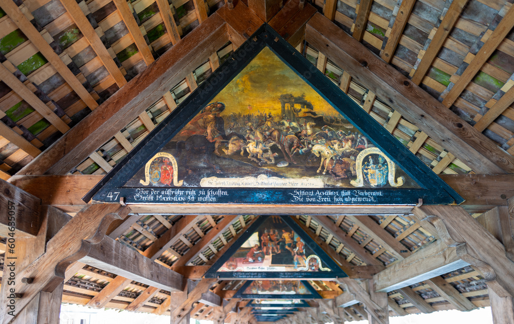 Switzerland travel- Chapel Bridge triangle Renaissance style 17 century ...