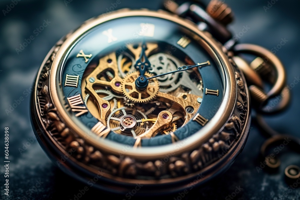 Mechanism of an analog clock, interior of a pocket watch. Ai generated ...