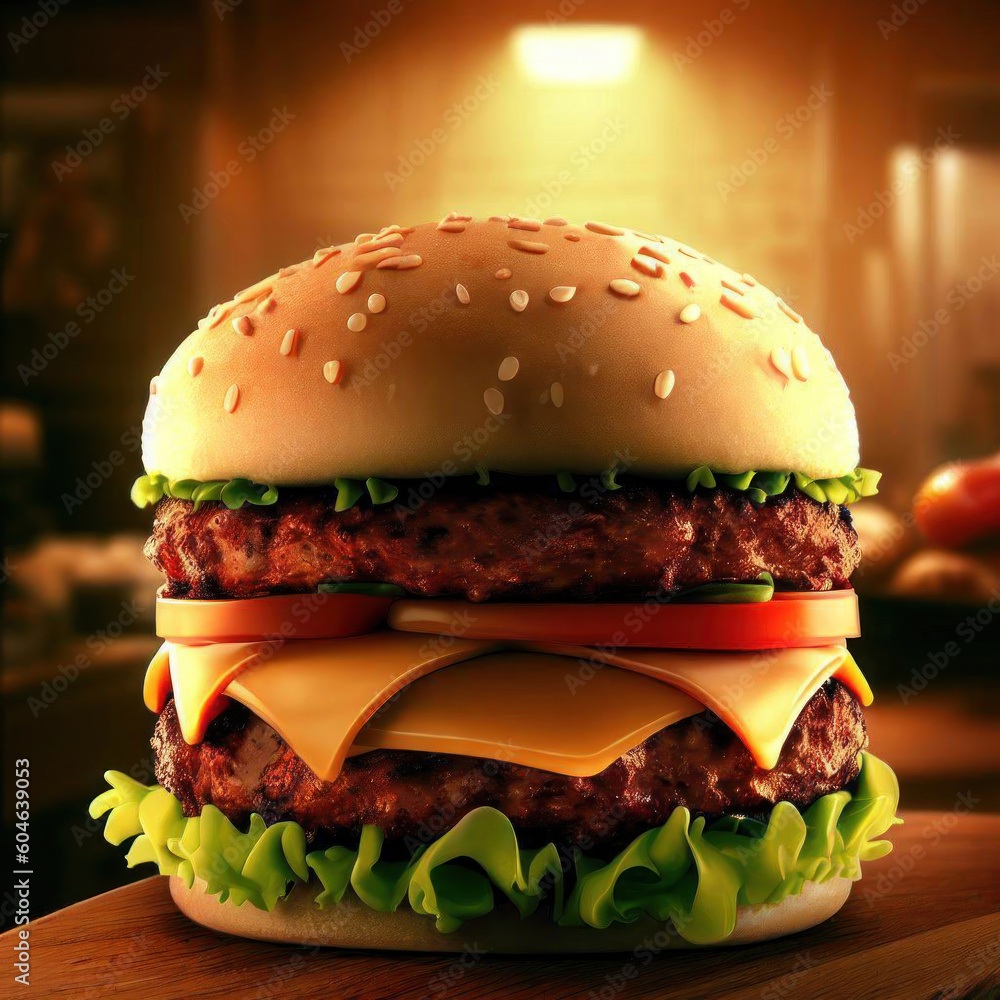 Gourmet-Inspired Realistic Illustration of a Burger That Invites You to ...