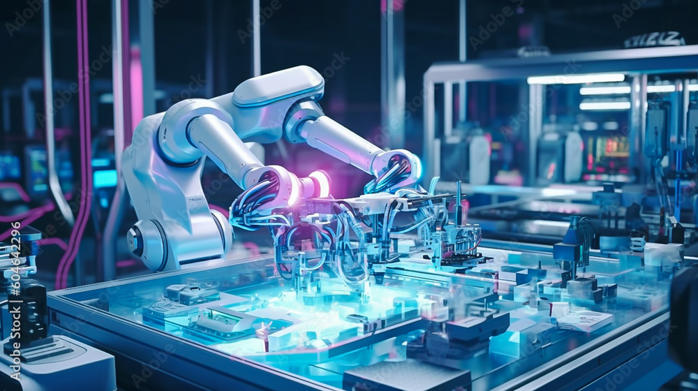 machine AI bot working with people in the office and production for ...