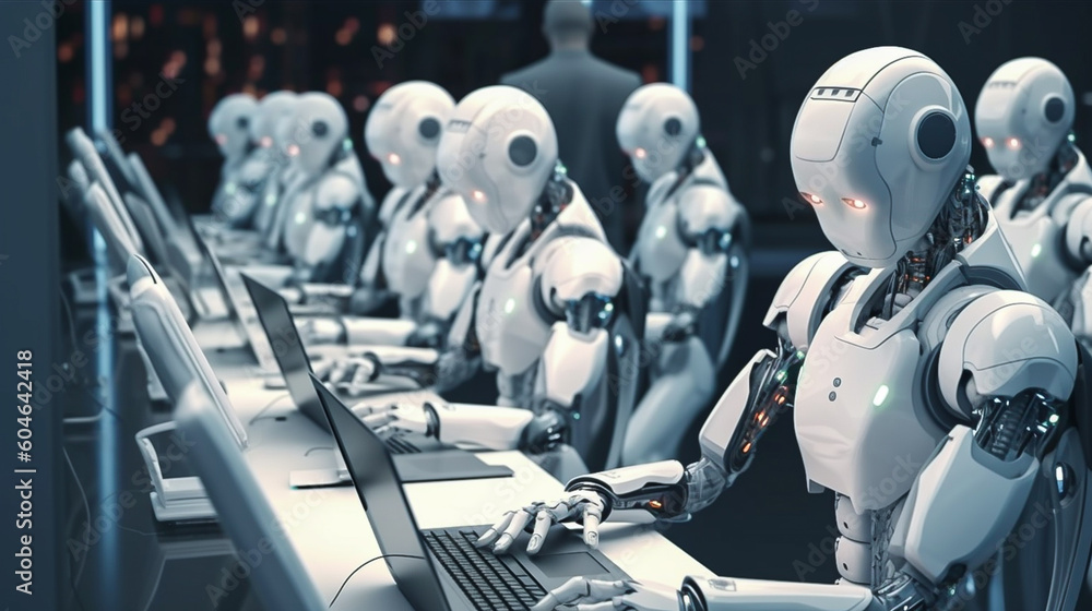 machine AI bot working with people in the office and production for ...