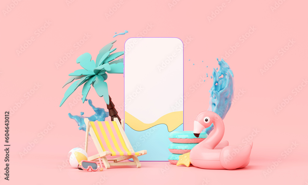 Minimal Summer pink vacation beach with cute elements Flamingo ...