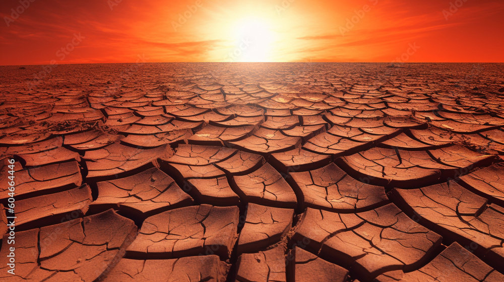 Dry land with cracked.High temperature and hot weather.Climate change ...