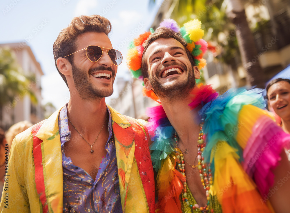 Happy Generative AI Couple at LGBTQ+ Gay Pride Parade in Sao Paulo ...