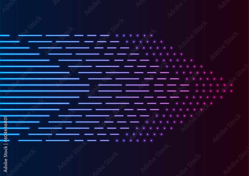 Blue purple neon laser dotted linear arrows technology background ...