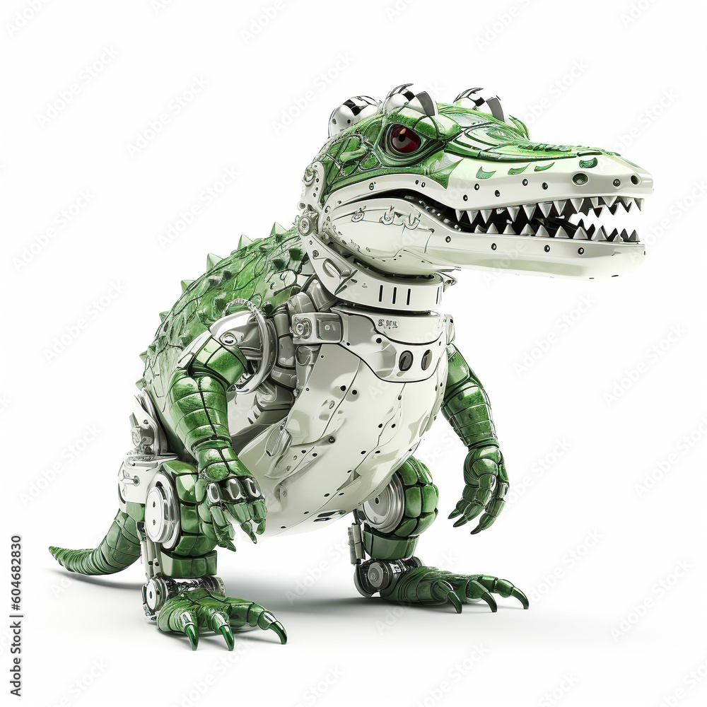 crocodile, oligator robot on a white isolated background, generative AI ...