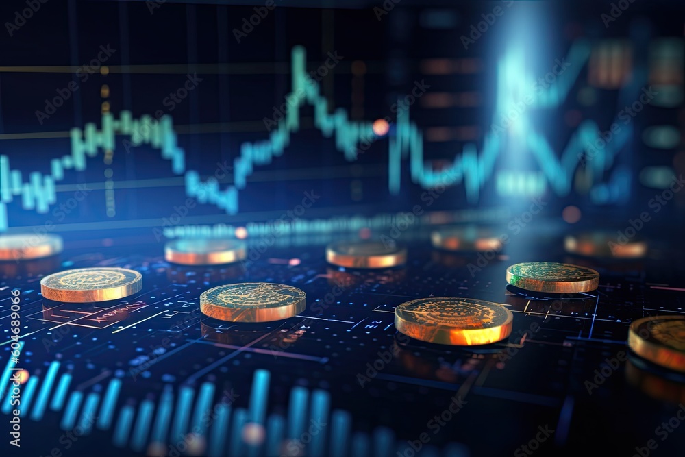 Perspective view of stock market growth, business investing and data ...