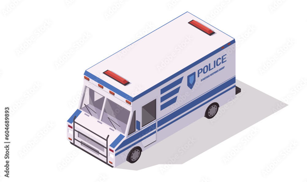Police SWAT truck side 3d isometric view. Utility security van vehicle ...