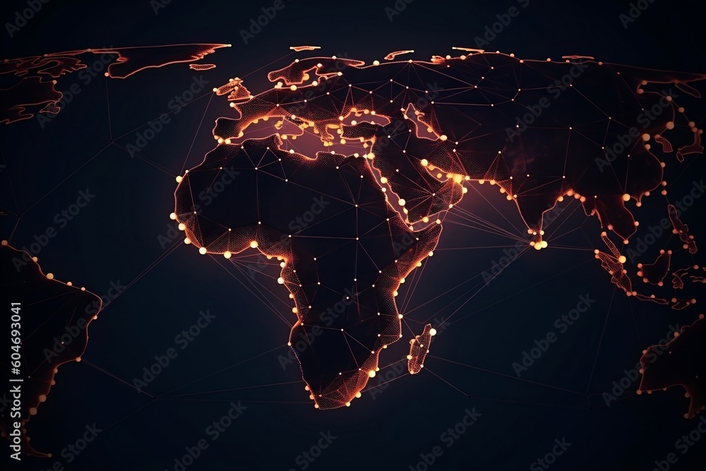 African Network Map: Dark-themed Background with Connected Server Nodes ...