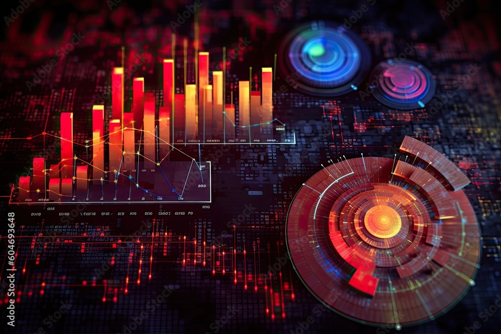 Perspective view of stock market growth, business investing and data ...