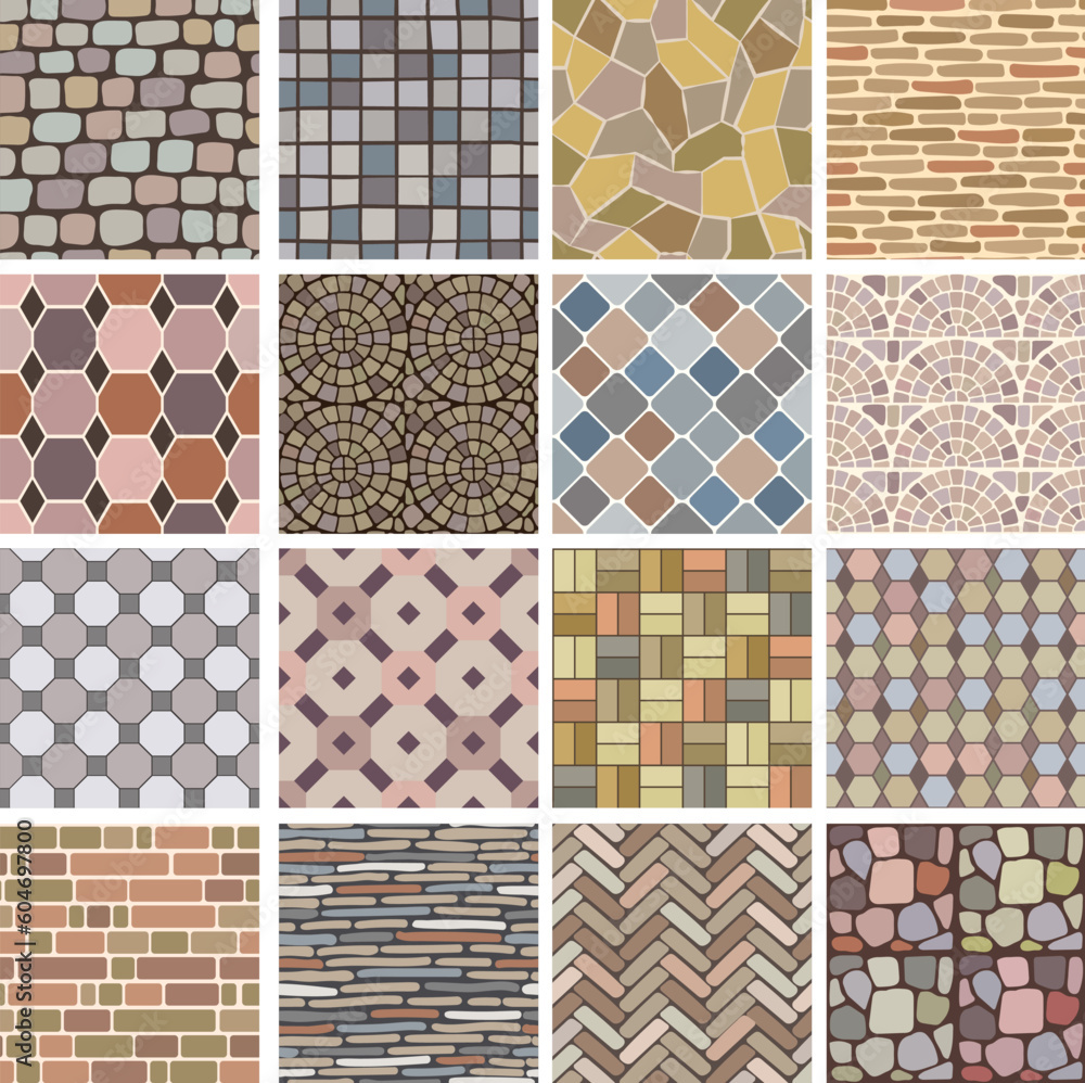 Stones pavement. Garden patio paving textures recent vector seamless ...