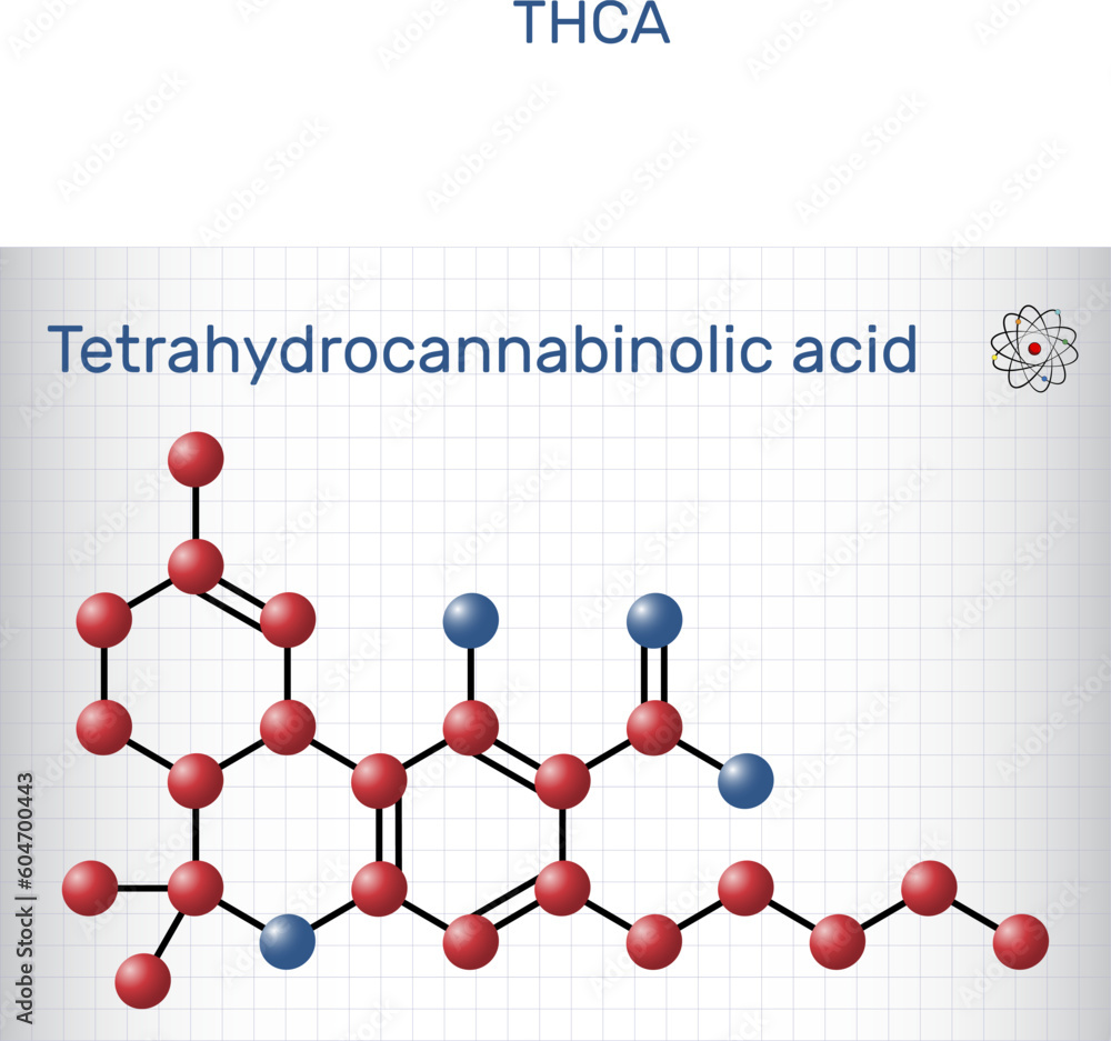 Tetrahydrocannabinolic acid, THCA, tetrahydrocannabinolate molecule ...