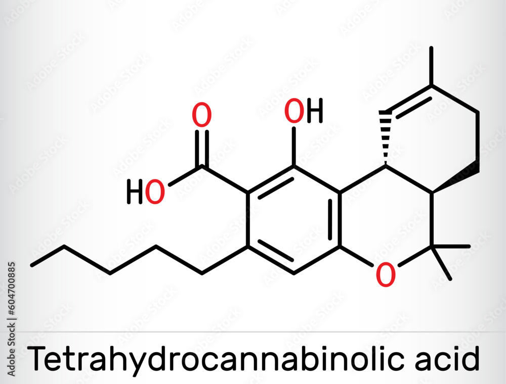 Tetrahydrocannabinolic acid, THCA, tetrahydrocannabinolate molecule ...