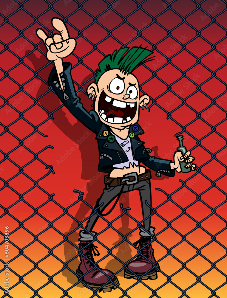 Punk cartoon character man boy funny stock illustration mesh chain-link ...