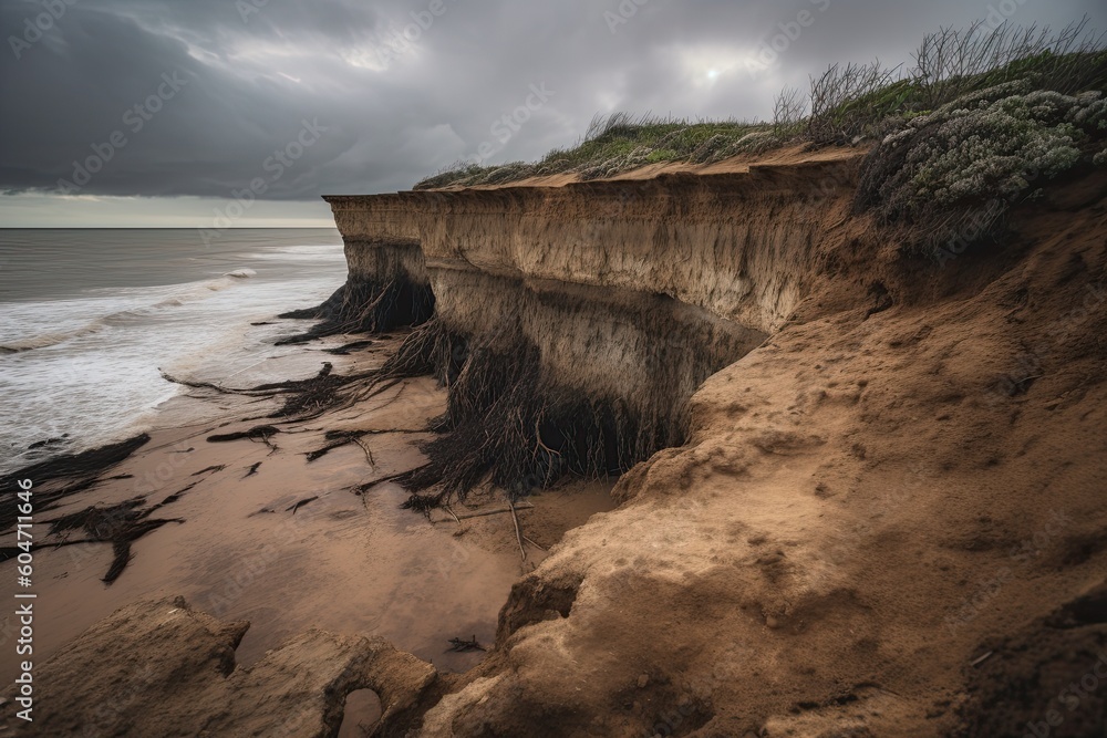Soil erosion, coastal cliff with visible signs of erosion, exposed ...